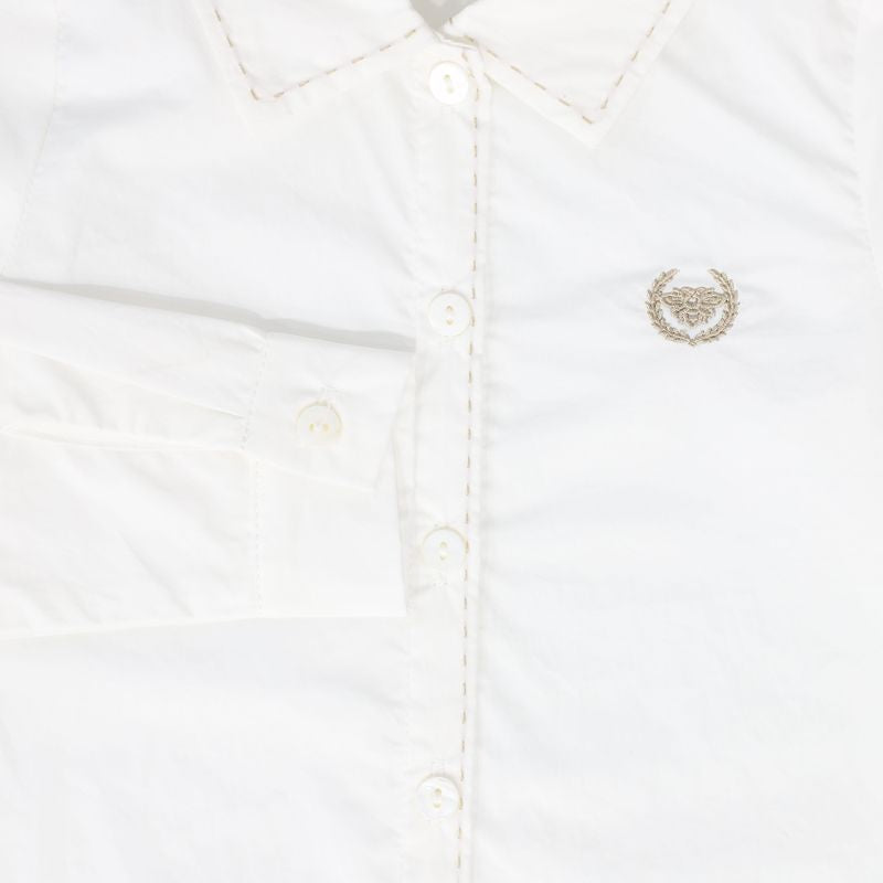Le Bourdon White/Tan Scallop Stitch Blouse – Elegant Child NY