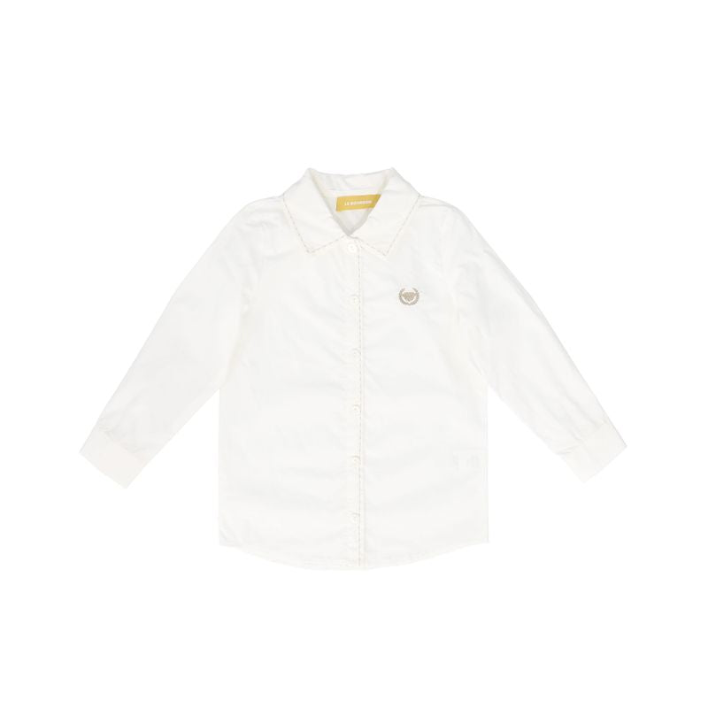 Le Bourdon White/Tan Scallop Stitch Blouse – Elegant Child NY